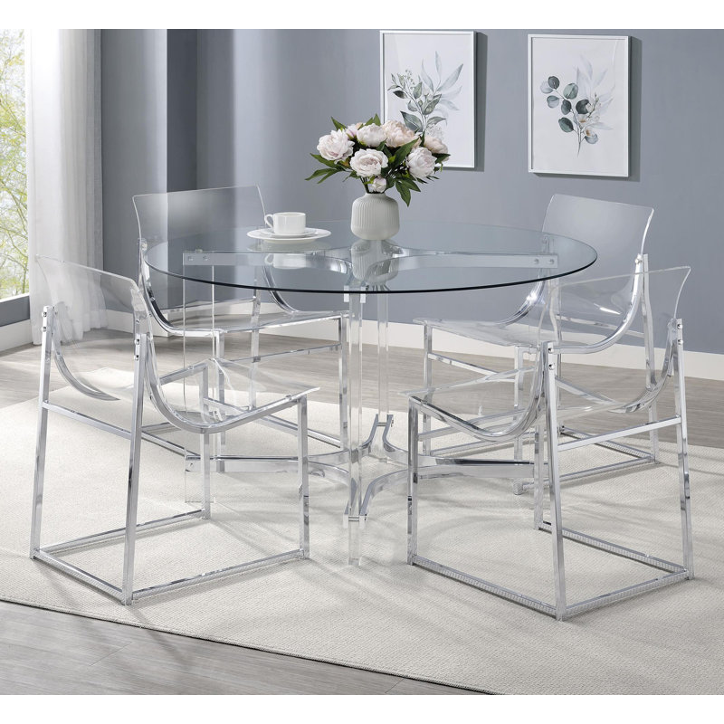 Ivy Bronx 47-inch Round Glass Top Acrylic Dining Table Chrome | Wayfair